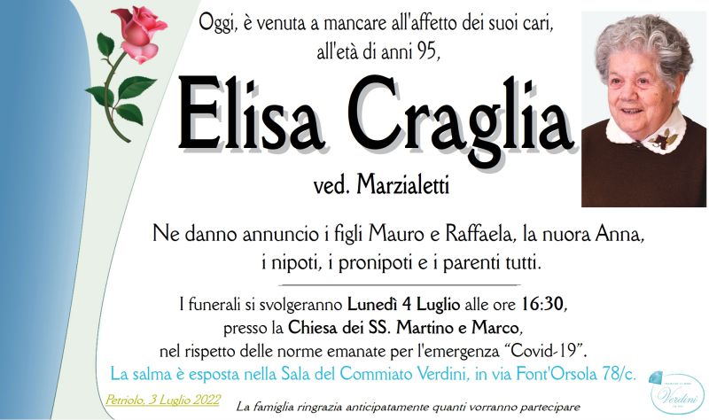 craglia elisa | AGENZIA FUNEBRE VERDINI - CORRIDONIA